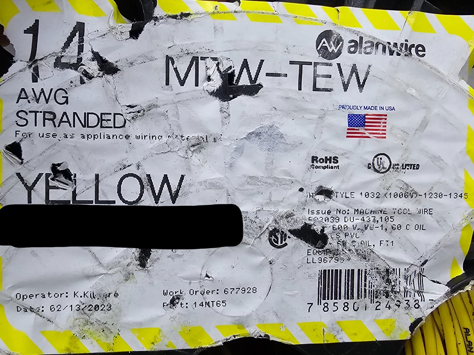 Alan Wire #14awg 41x30B Stranded MTW/TEW/AWM Hook-Up/Lead Wire Yellow ...