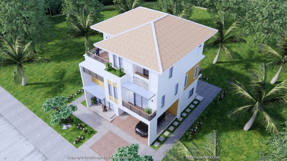 33x30 Feet House Design Plan 10x9 Meter 5 Beds 4 Baths Hip Roof (A4 ...