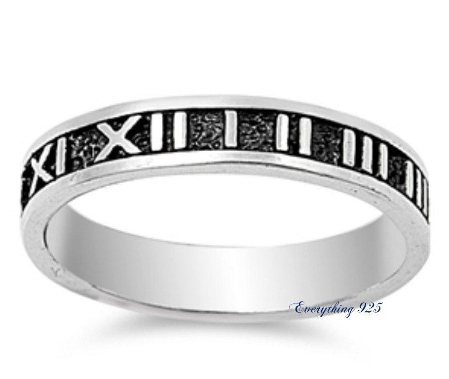 Sterling Silver 925 PRETTY ROMAN NUMERALS DESIGN SILVER RINGS SIZES 4 ...