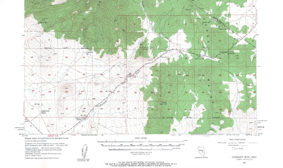 Currant Mtn. Quadrangle Nevada 1957 Topo Map Vintage USGS 15 Minute ...