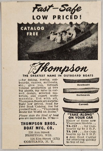 1948 Print Ad Thompson Boats Rowboats,Outboards,Canoes Peshtigo,WI ...