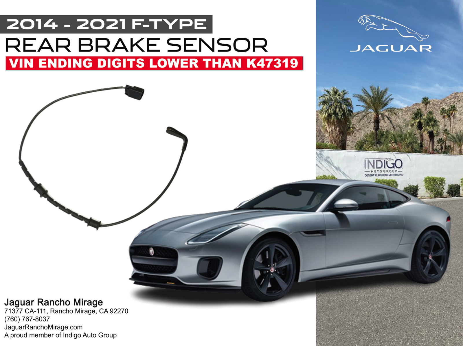 2014-2021 (Vin) Genuine Jaguar Disc Brake Rear Brake Sensor C2D29140 | eBay