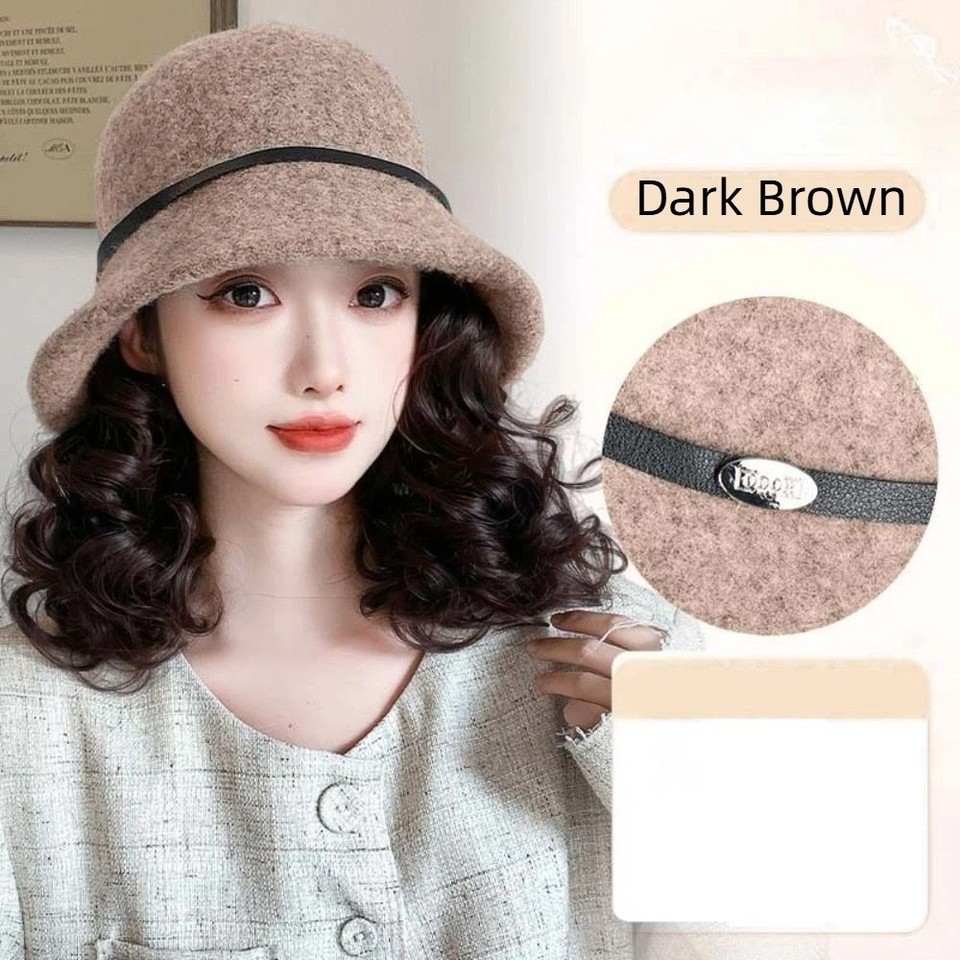 Fluffy Short Curly Hat Wigs Wavy Lady Mommy Hat with Wig Outdoor | eBay ...