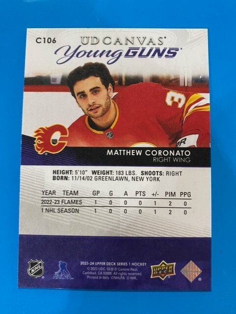 2023-24 Upper Deck Matthew Coronato YOUNG GUNS CANVAS SP Rookie! #C106 ...