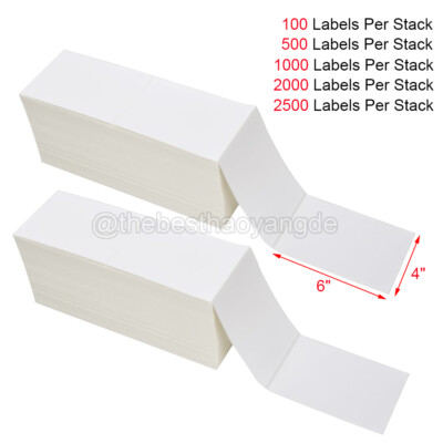 4" X 6" Fanfold Direct Thermal Shipping Blank Labels for Zebra & Rollo ...