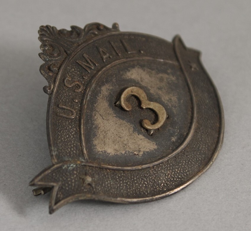 19thC Antique US Postal Mailman Mail Letter Carrier Brass Hat Badge ...