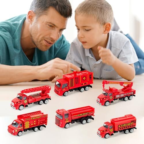 Bloolilies 6 Pcs Diecast Fire Rescue Truck Vehicle Set Alloy Metal Fire ...