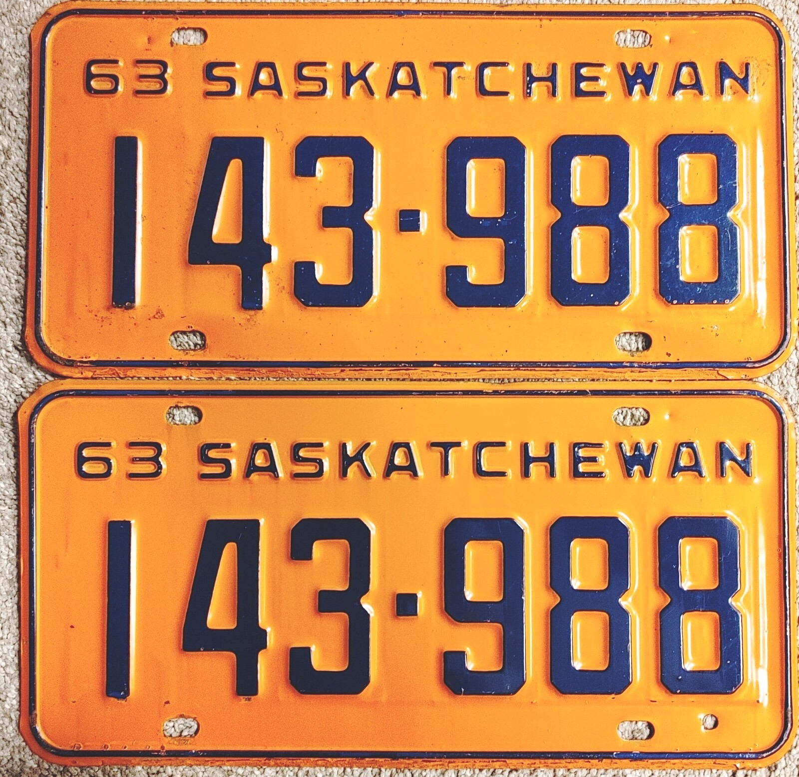 ** 1963 Saskatchewan License Plate PAIR ** #143-988 SGI Clear | eBay