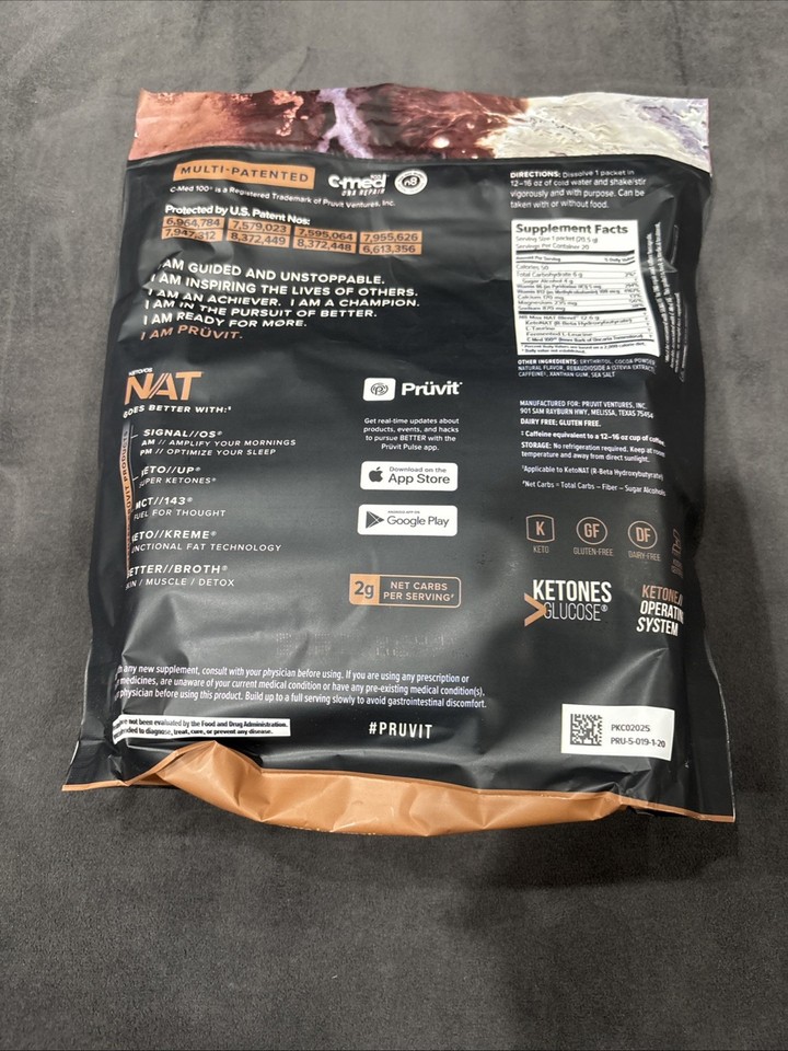 Prüvit Ketones NAT 20 Packets Charged SWISS CACAO / FREE SHIPPING Exp ...