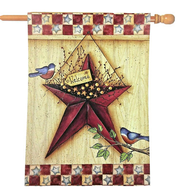 Americana Barn Star House Flag 28 x 40 Welcome Country Rustic Western ...