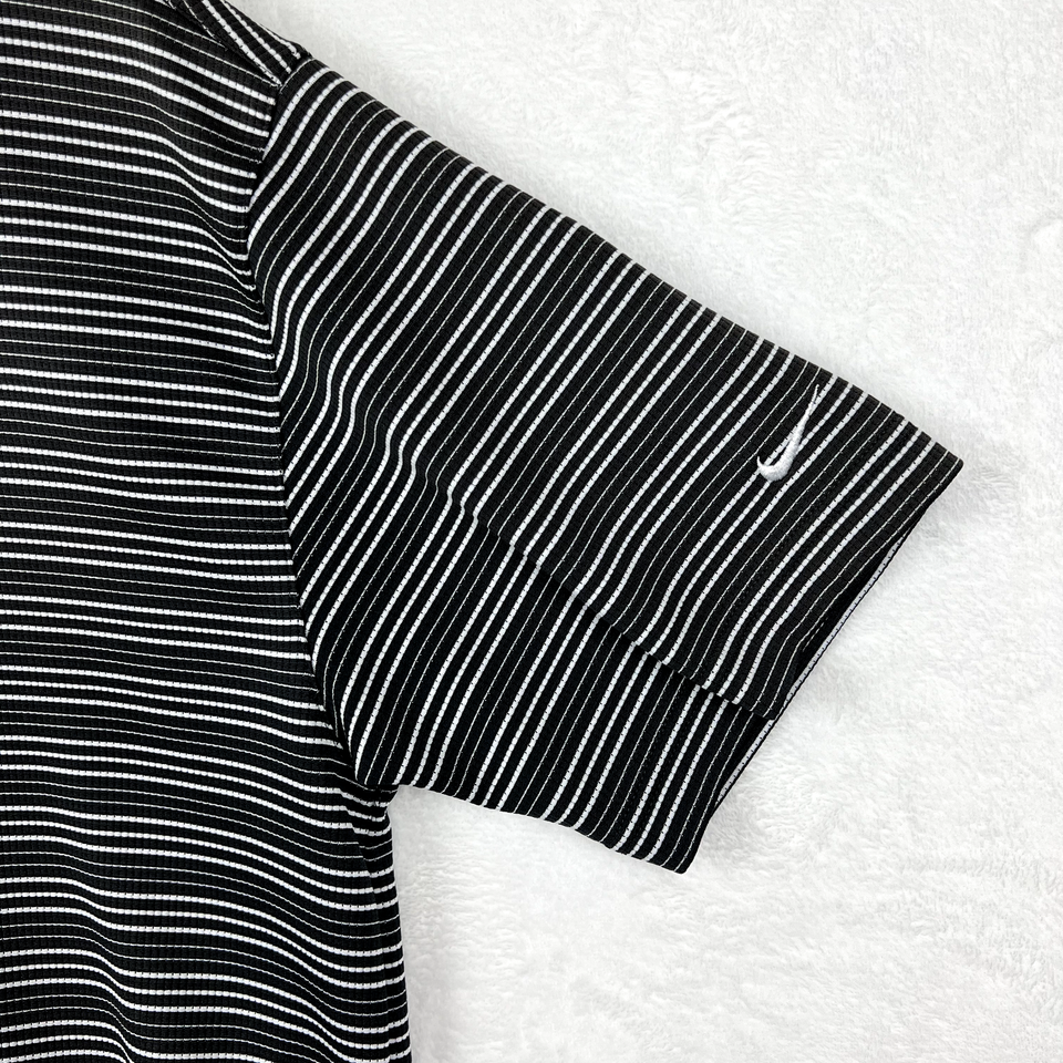 Nike Golf Polo Mens Medium Black Striped Waffle Knit Short Sleeve ...