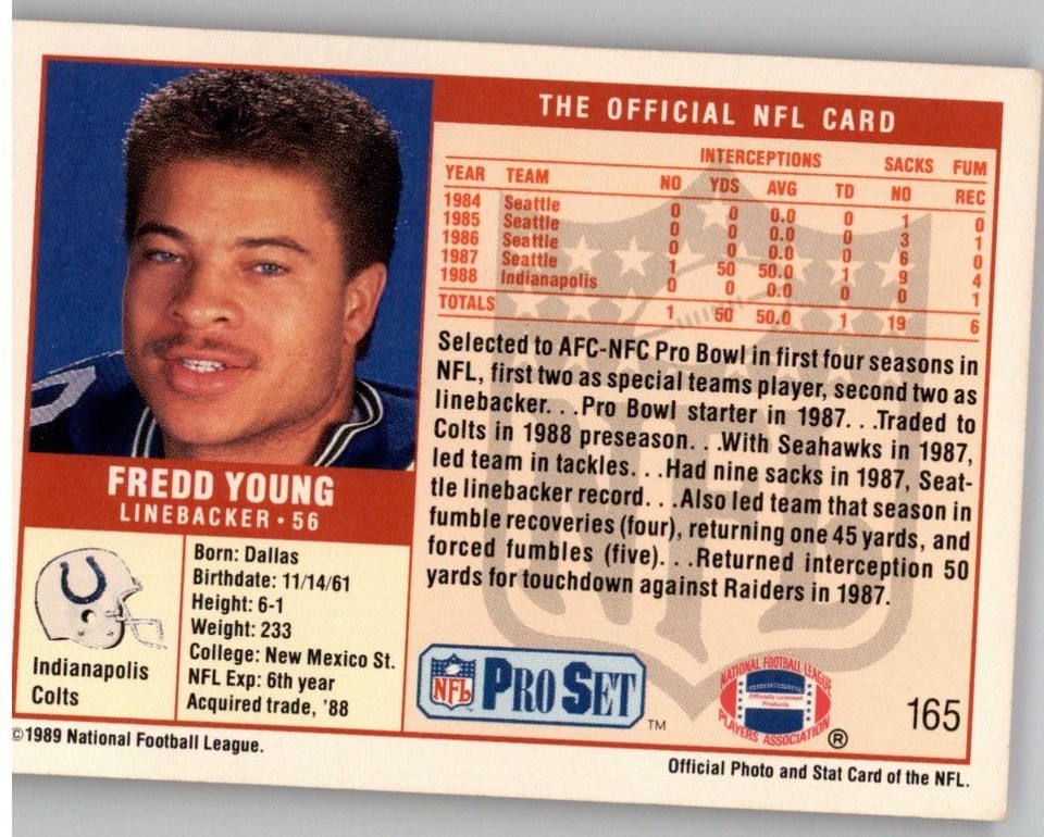 1989 Pro Set #165 Fredd Young | eBay