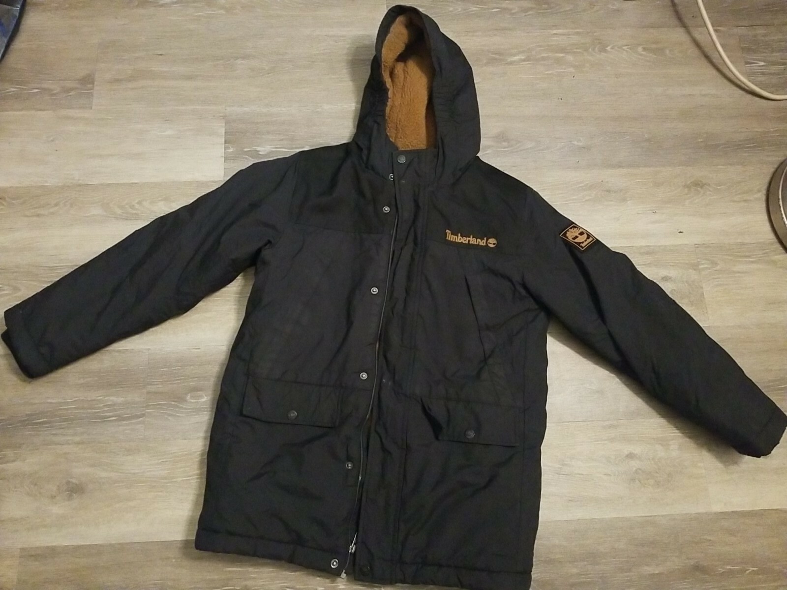 BOYS TIMBERLAND COAT Black Fully Lined Zipper Front Four Pockets Medium ...