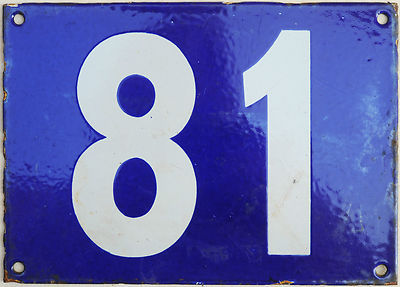 Large old French house number 81 door gate plate plaque enamel steel ...