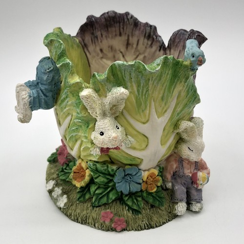 Easter Candy Bowl Dish Bunny Rabbits Playing Cabbage Jaimy Candle ...
