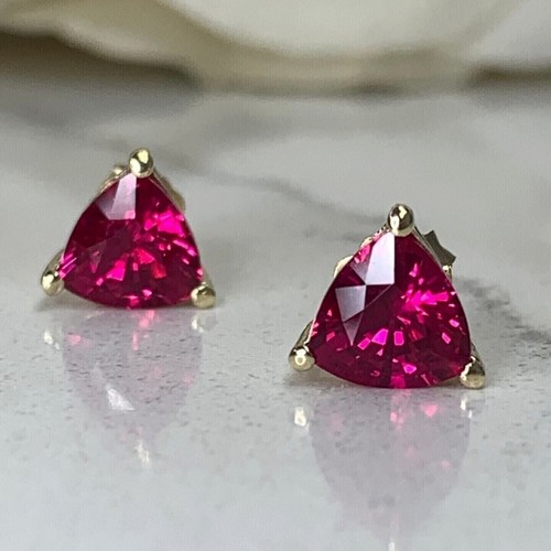 Solitaire Women's Stud Earring 925 Sterling Silver 2Ct Trillion Lab-Created Ruby | eBay