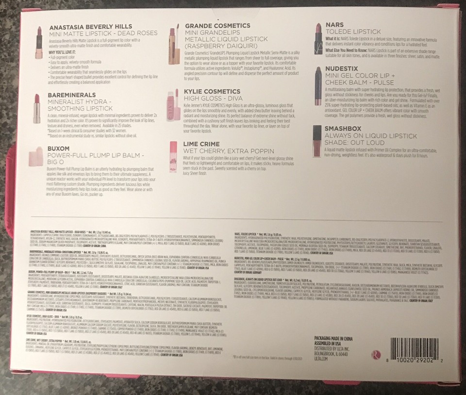 ULTA's Lip Line Up 9 Piece Sampler Kit includes 9 lip products Mixed ...