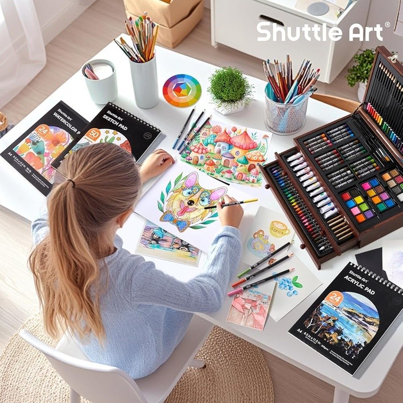 Deluxe Wooden Art Set 202 Complete Art Supplies Kit Kids Creativity Fun ...