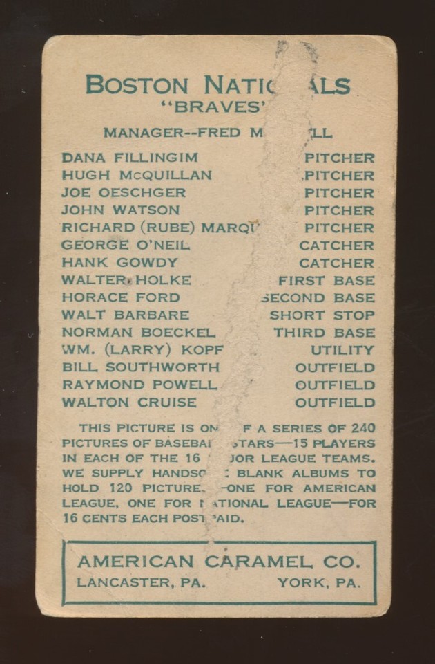 1922 E120 American Caramel (Series 240) -GEORGE O'NEIL (Boston NL) | eBay