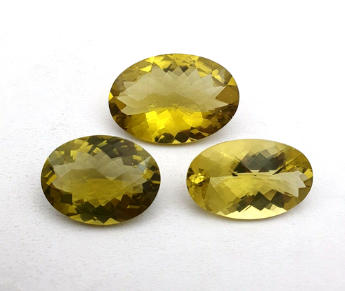 Natural Lemon Quartz Oval Checker Cut Loose Gemstone 3 Pcs 18*29-24*35 ...