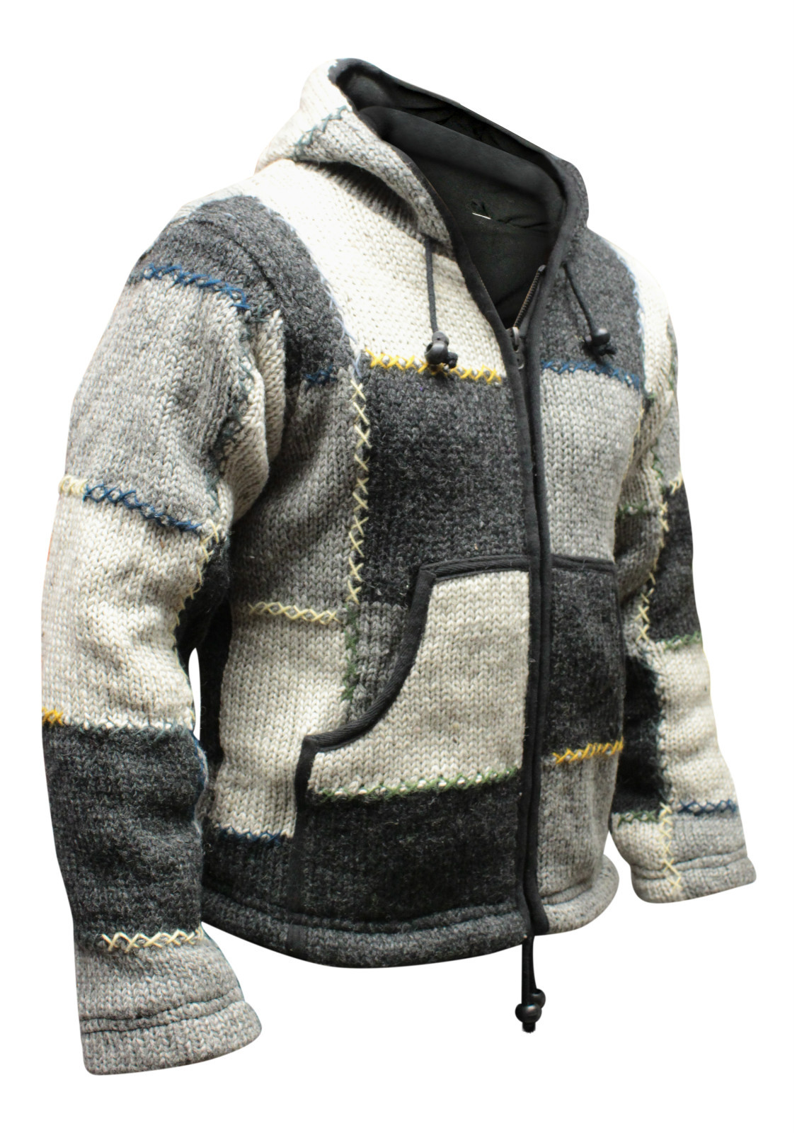Mens Natural Wool Hippie Hoodie Fleece Lined Grey Bohemian Festival ...