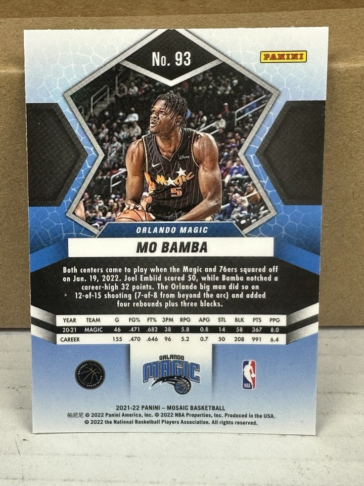 2021-22 Panini Mosaic Basketball Mo Bamba Orlando Magic Silver Prizm ...