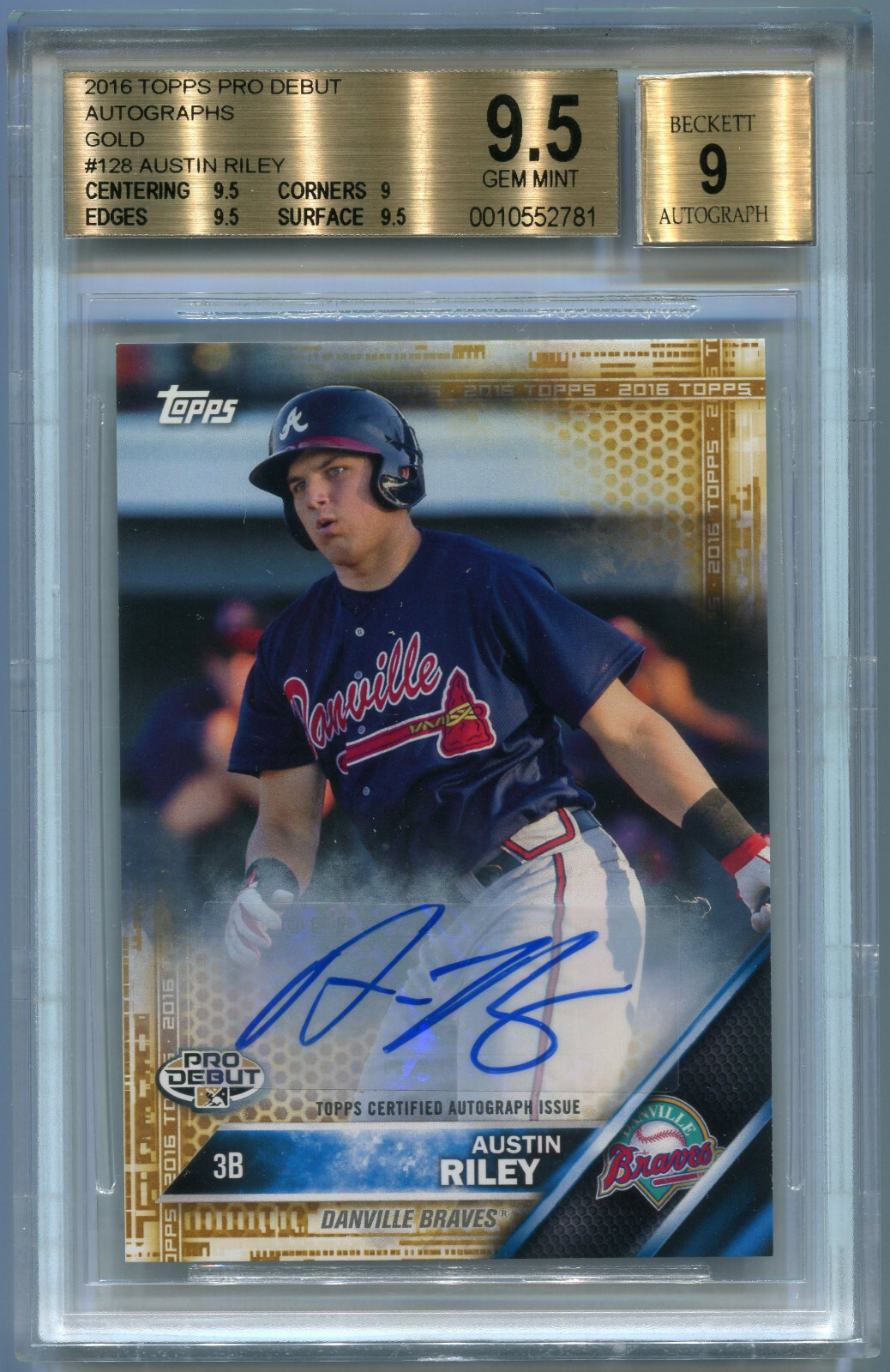 AUSTIN RILEY 2016 Topps Pro Debut #128 GOLD AUTO 09/50 BGS 9.5 Atlanta ...