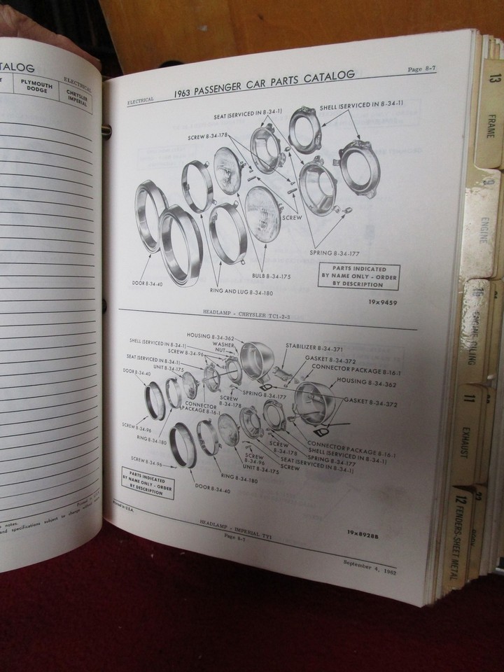 1963 Chrysler-Plymouth-Dodge Master Parts & Illustrations Catalog in ...