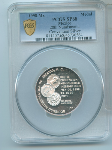 1998-Mx 2oz 28th Anniversary Of Numismatic Soc. PCGS SP68 Silver Coin ...