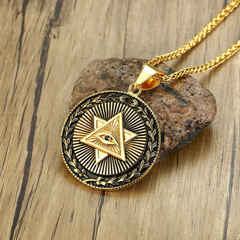 Gold Pyramid All Seeing Eye Pendant Necklace Punk Biker Jewelry Men ...