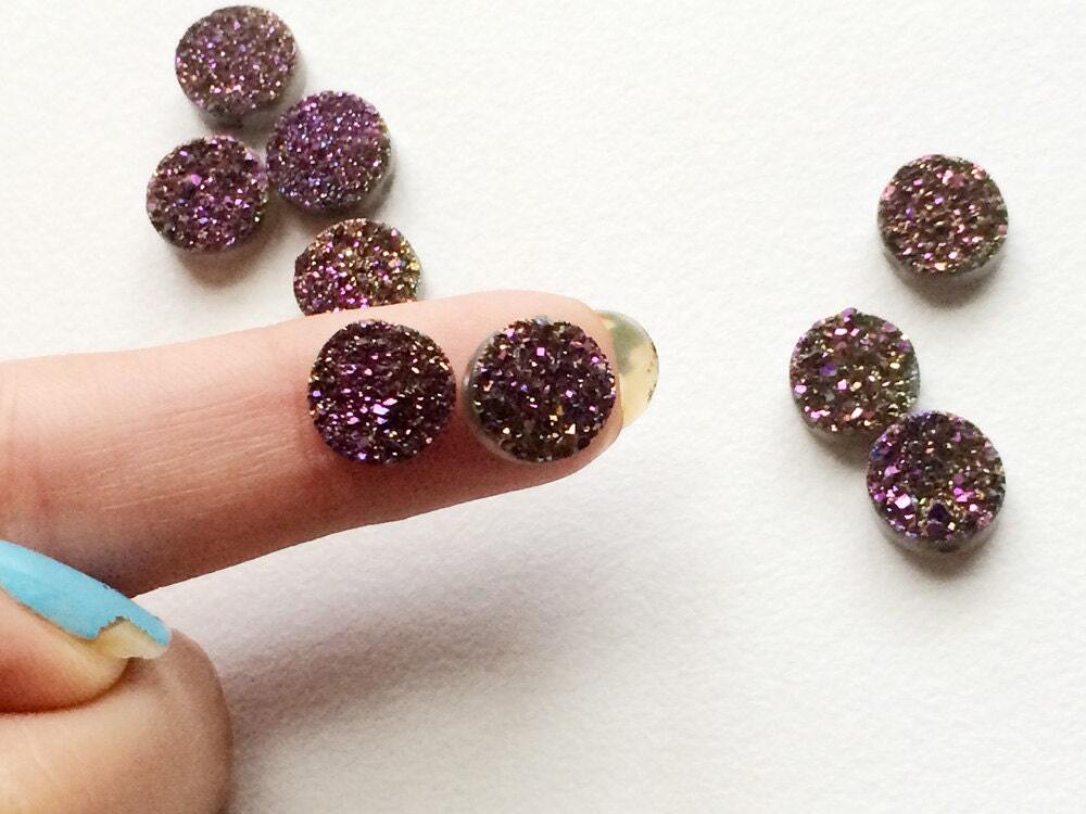 10mm Purple Druzy, Titanium Purple Druzy Matched Pairs, Round Druzy For ...