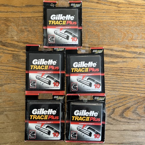 5 GILLETTE TRAC II PLUS RAZOR BLADE 10 CARTRIDGES Each Pack (50 total ...