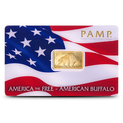 5 Gram PAMP Suisse America The Free American Buffalo Gold Bar (New w ...