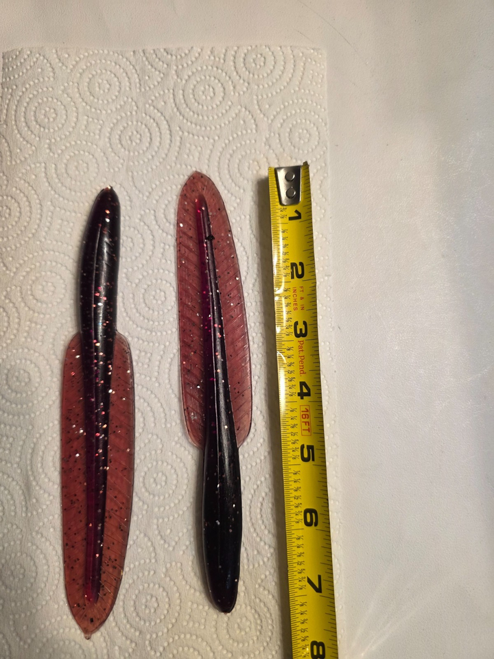 10 Hand poured 7.5 inch Reaper Plastic Worms Motor Oil Glitter | eBay