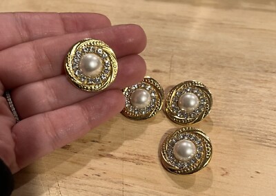 Set Of 4 Wonderful Gold Buttons with Pearls & Crystals Rhinestones 3/4 ...