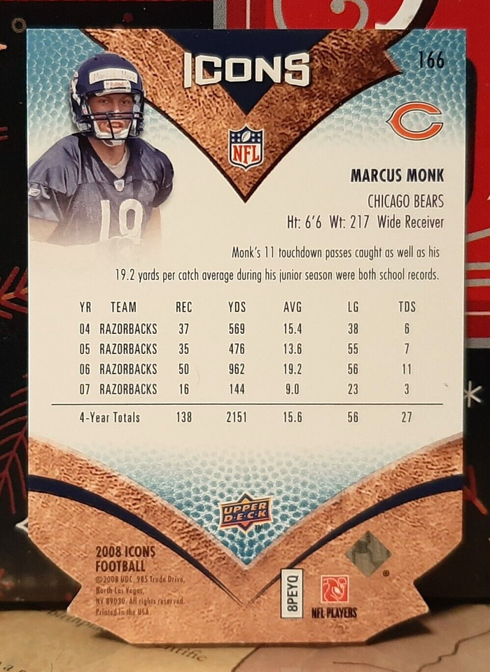MARCUS MONK 1/19 ~ 2008 UPPER DECK ICONS / NFL ROOKIES #164 ...