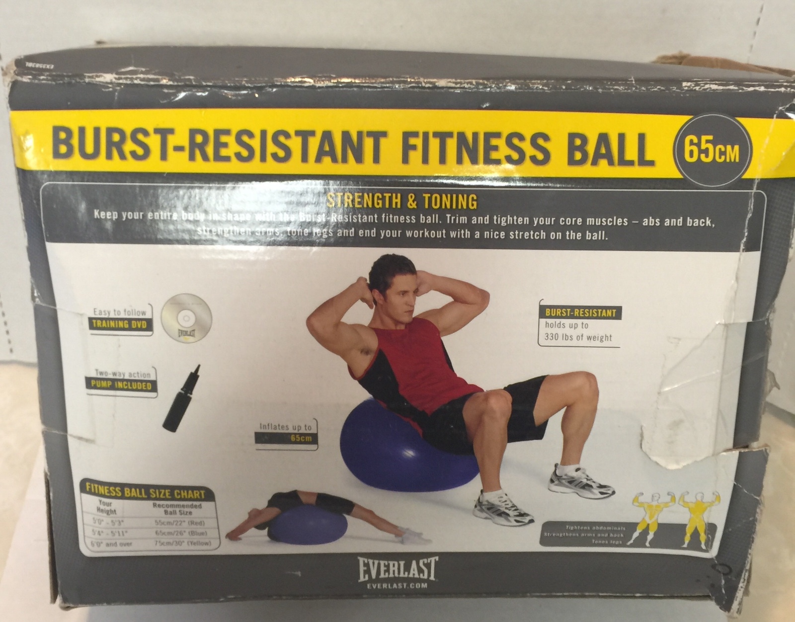 Gym & Training Ball 65cm Blue Everlast Anti-Burst With training DVD Pre ...
