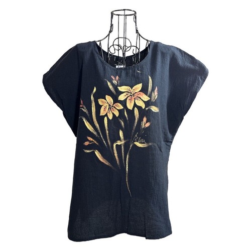 Vintage Celine Hand Painted Maui Tunic Cap Sleeve Top Size Black Size ...