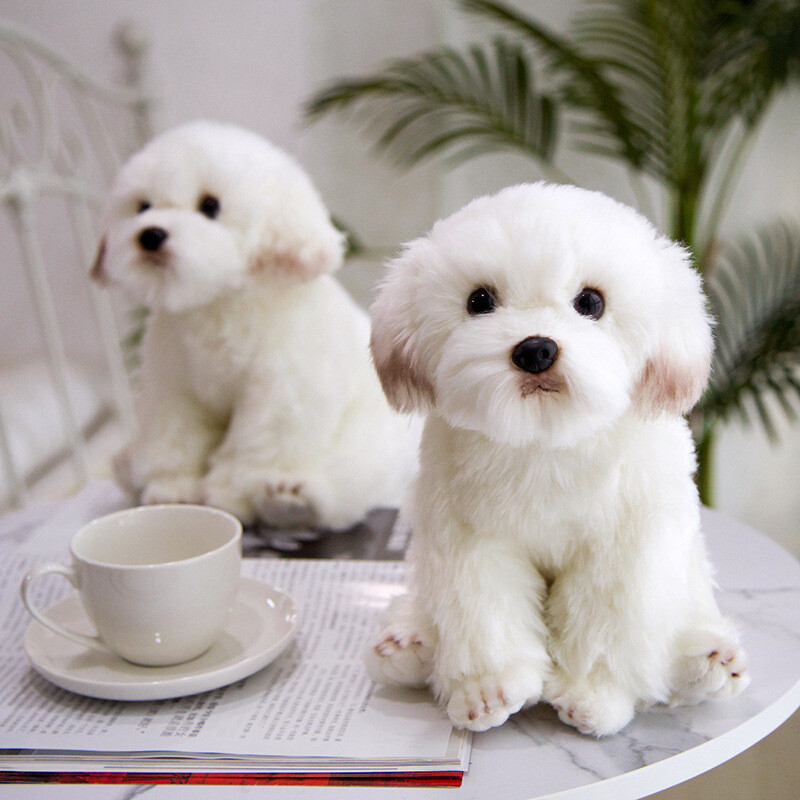 Lifelike Realistic Maltese Dog Plush Toy Gift Stuffed Soft Animal Doll ...
