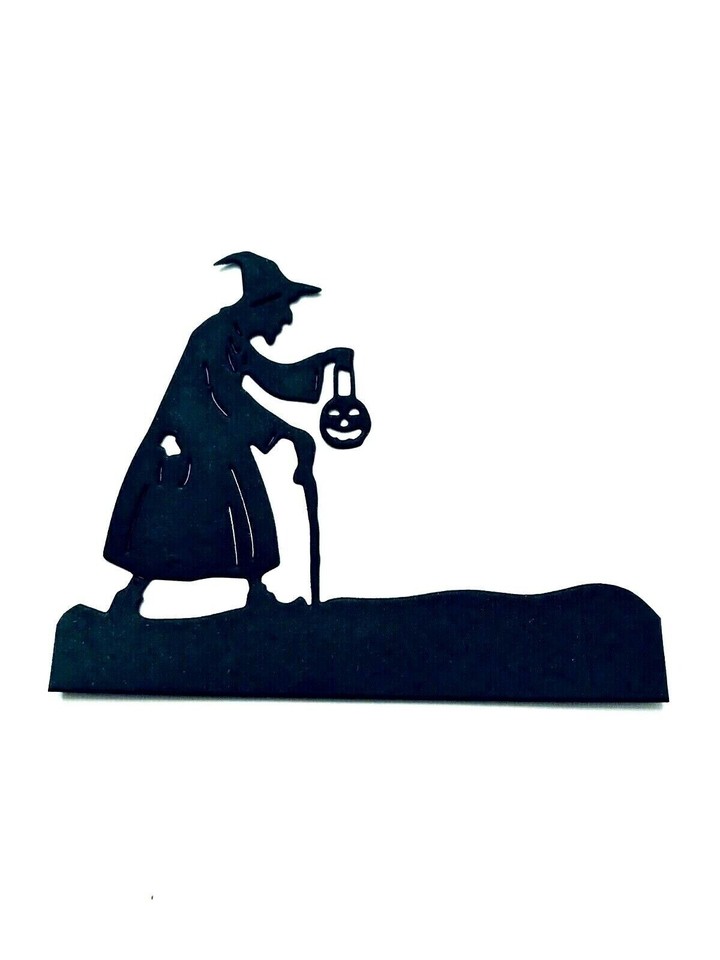 WICKED WITCH "TRICK OR TREATING" NEAR HAUNTED HOUSE SILHOUETTE DIE CUT ...