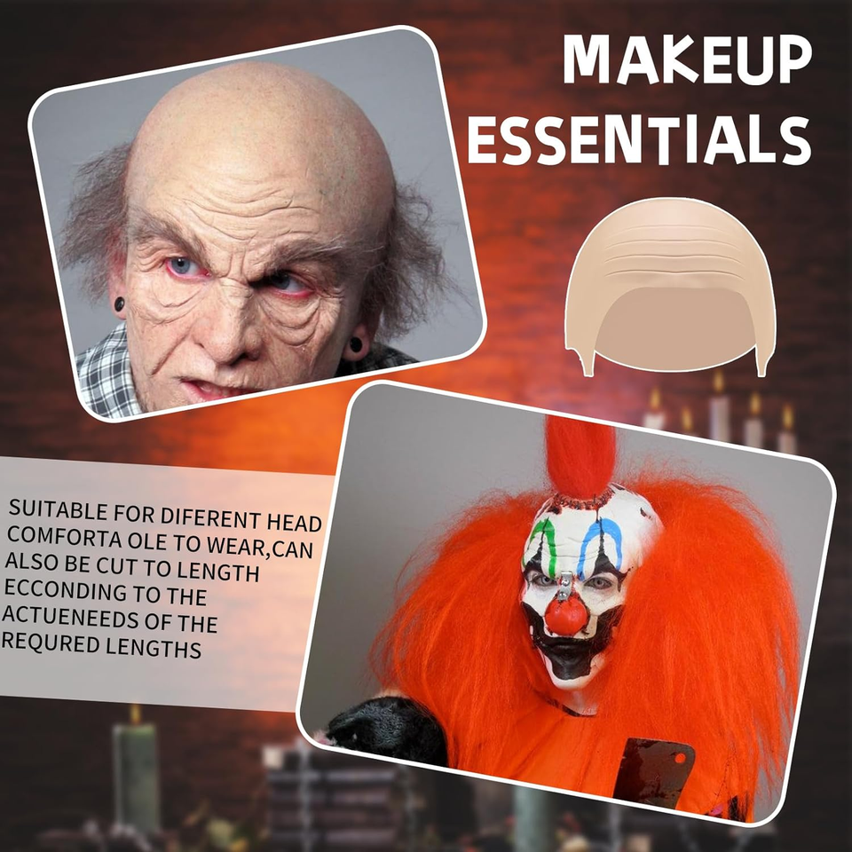 Thick Bald Skin Head Hairless Fake Skull Wig Cap Fancy Dress Costume ...