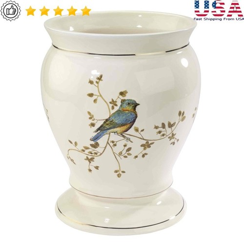 Gilded Birds Wastebasket Ceramic Garbage Can Indoor Storage Classic ...