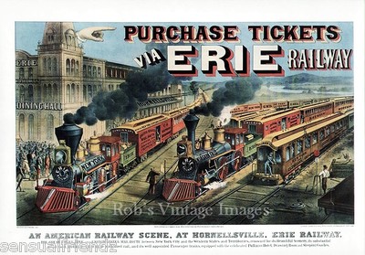 Erie Railroad Poster 1880 Vintage New York Cincinnati Cleveland Art ...