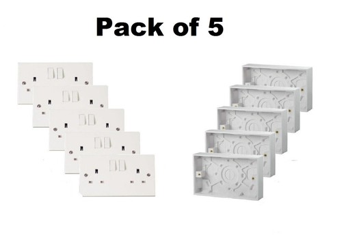 Double Wall Socket & Back Box Pattress. Twin 2 Gang Switched Plug ...