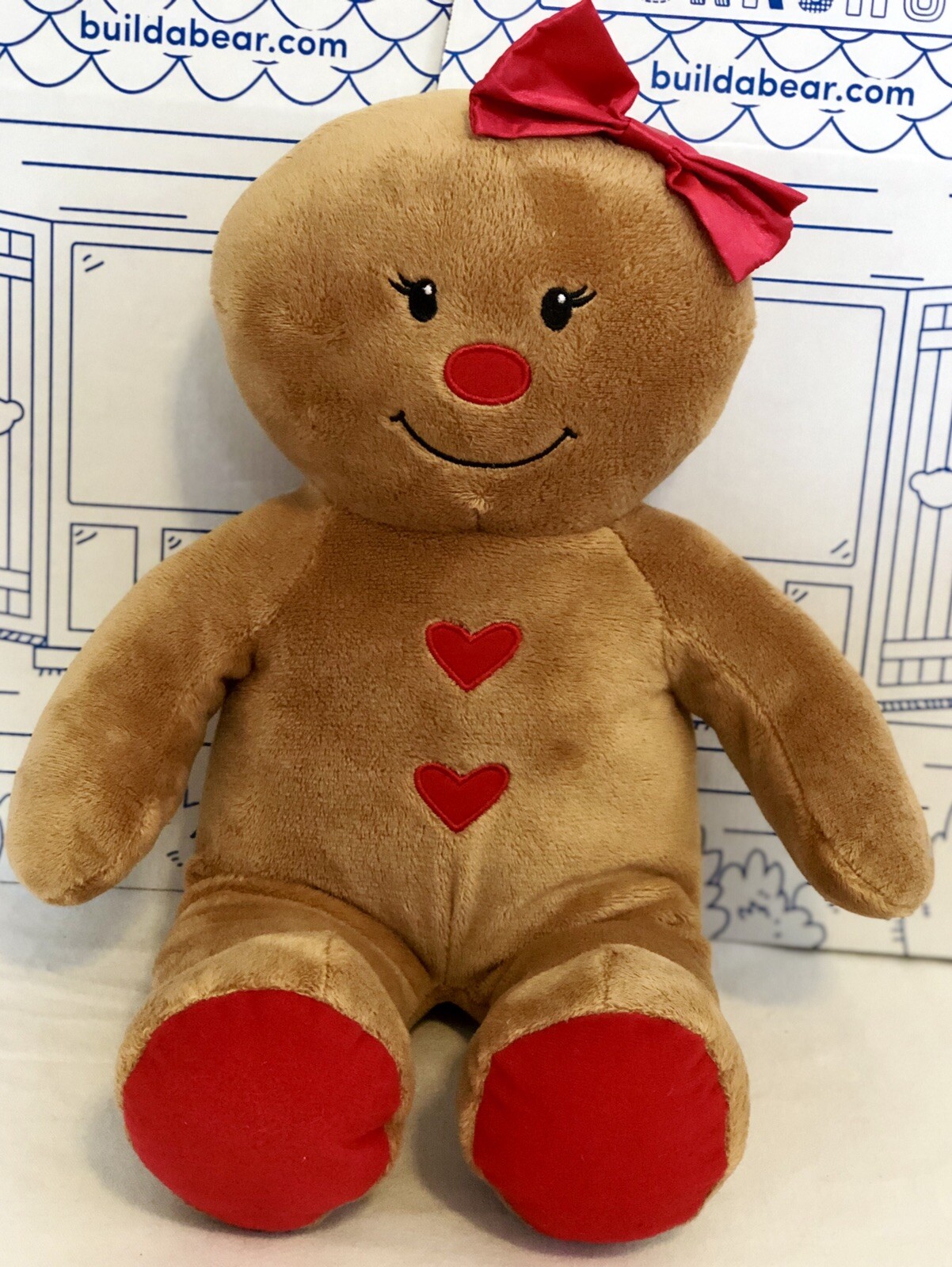 Build A Bear Gingerbread Girl Plush Holiday Red Bow Doll Hearts ...