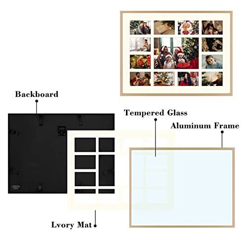 12x16 Collage Frame 13 Opening Mat One 5x7 Photo and Twelve 2x3 ...