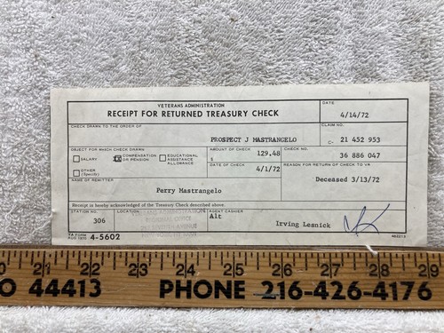 1972 Veterans Administration Receipt Returned Treasury Check Vintage | eBay