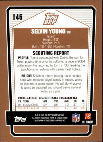 2007 Topps Draft Picks and Prospects #146 Selvin Young RC - NM-MT | eBay