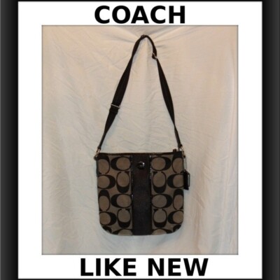 COACH 21905 F21905 SIGNATURE STRIPE DUFFLE SIGNATURE FABRIC BLACK/GRAY ...