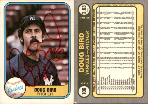 Doug Bird Signed 1981 Fleer #106 Card New York Yankees Auto AU ...